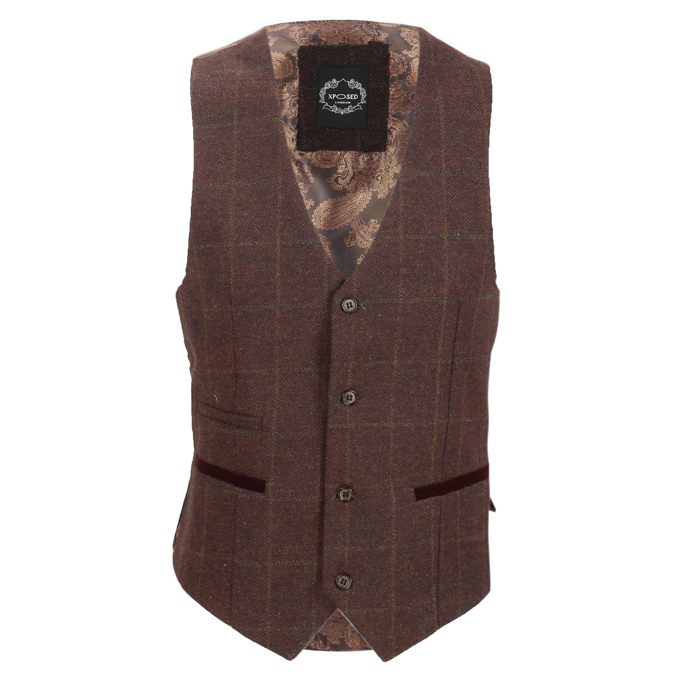 New Menstonal Brown Tweed Check Waistcoat Herringbone Formal Tailored